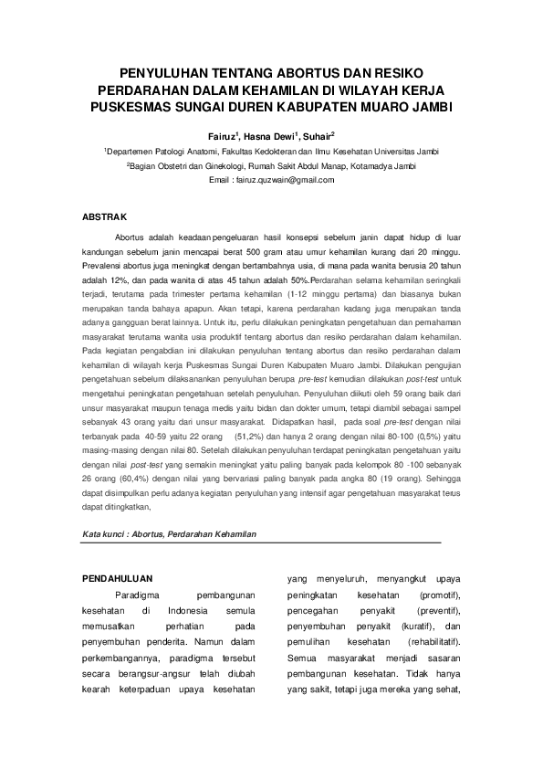 (PDF) Penyuluhan Tentang Abortus Dan Resiko Perdarahan Dalam Kehamilan ...