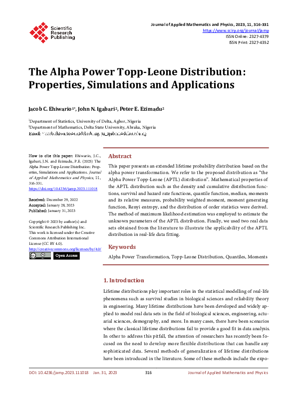 Pdf The Alpha Power Topp Leone Distribution Properties Simulations And Applications