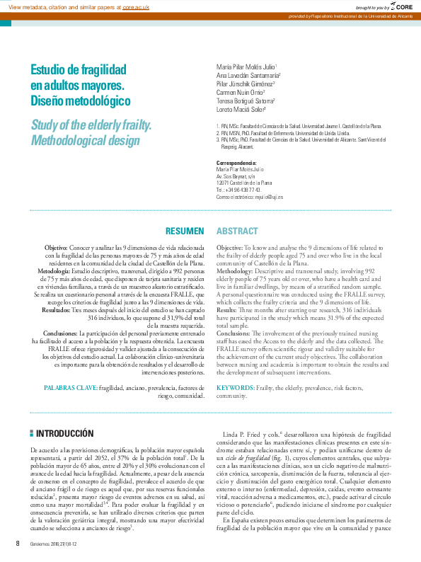 (PDF) Study of the elderly frailty. Methodological design