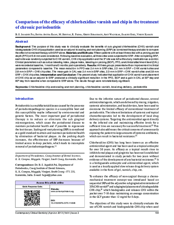 (PDF) Comparison of the efficacy of chlorhexidine varnish and chip in ...