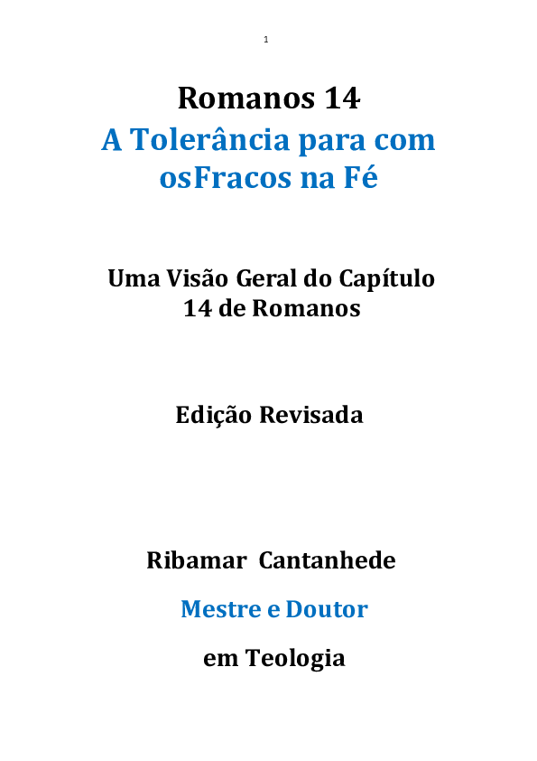 (PDF) Romanos 14 A Tolerância para com os Fracos na Fé