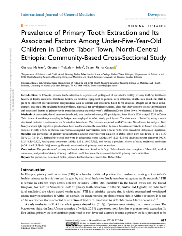 (PDF) Prevalence of Primary Tooth Extraction and Its Associated Factors ...