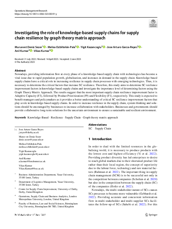 (PDF) Investigating the role of knowledge-based supply chains for supply chain resilience by ...
