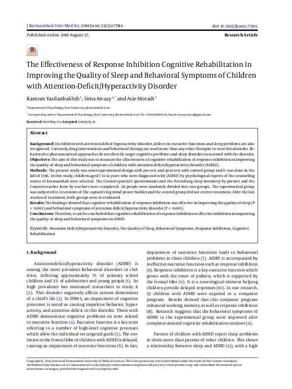 (PDF) The Effectiveness of Response Inhibition Cognitive Rehabilitation in Improving the Quality ...