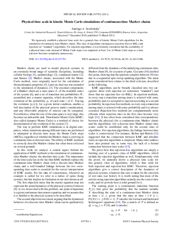(PDF) Physical time scale in kinetic Monte Carlo simulations of continuous-time Markov chains ...