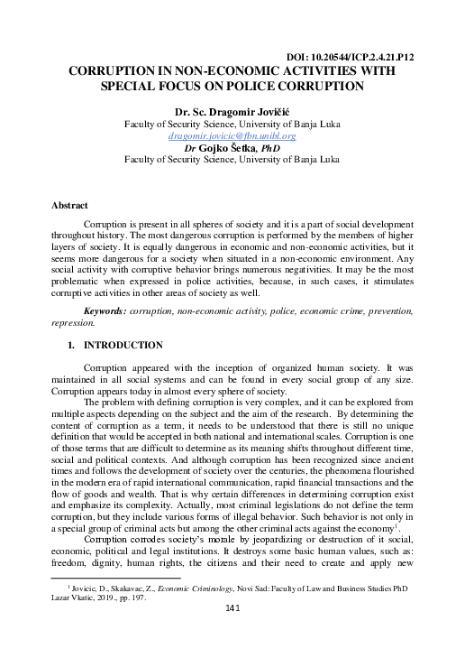 (PDF) Corruption in Non-Economic Activities with Special Focus on ...