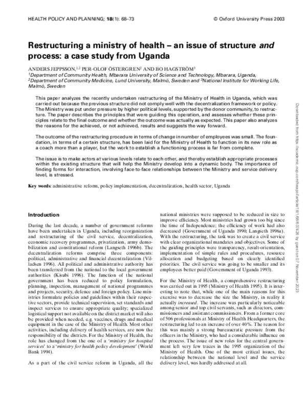 (PDF) Restructuring a ministry of health - an issue of structure and process: a case study from ...