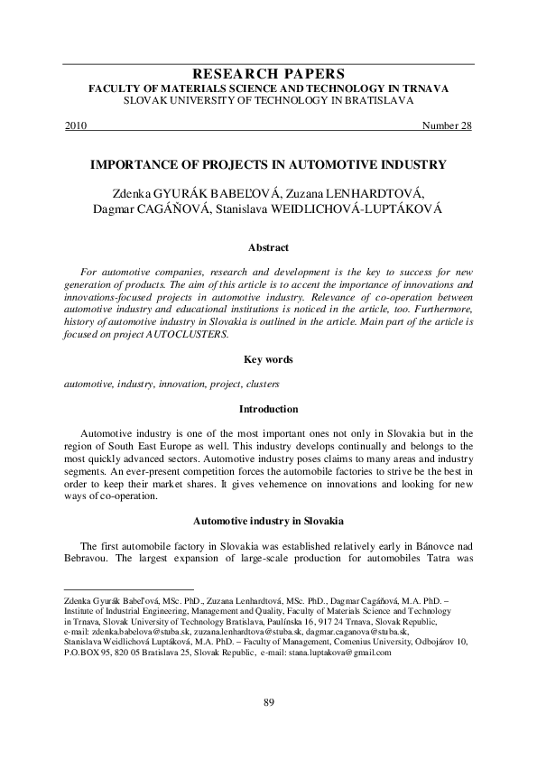 (PDF) Importance of Projects in Automotive Industry