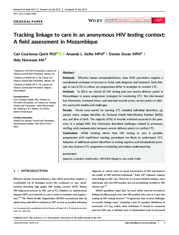 (PDF) Tracking linkage to care in an anonymous HIV testing context: A ...