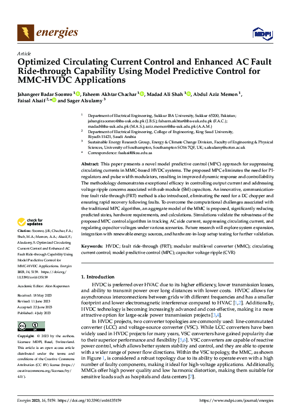 Pdf Optimized Circulating Current Control And Enhanced Ac Fault Ride