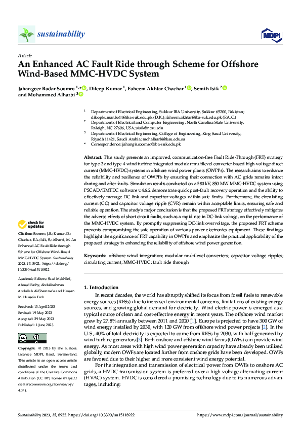 (PDF) An Enhanced AC Fault Ride through Scheme for Offshore Wind-Based MMC-HVDC System