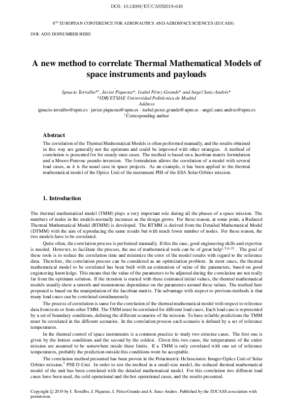 (PDF) A new method to correlate Thermal Mathematical Models of space ...
