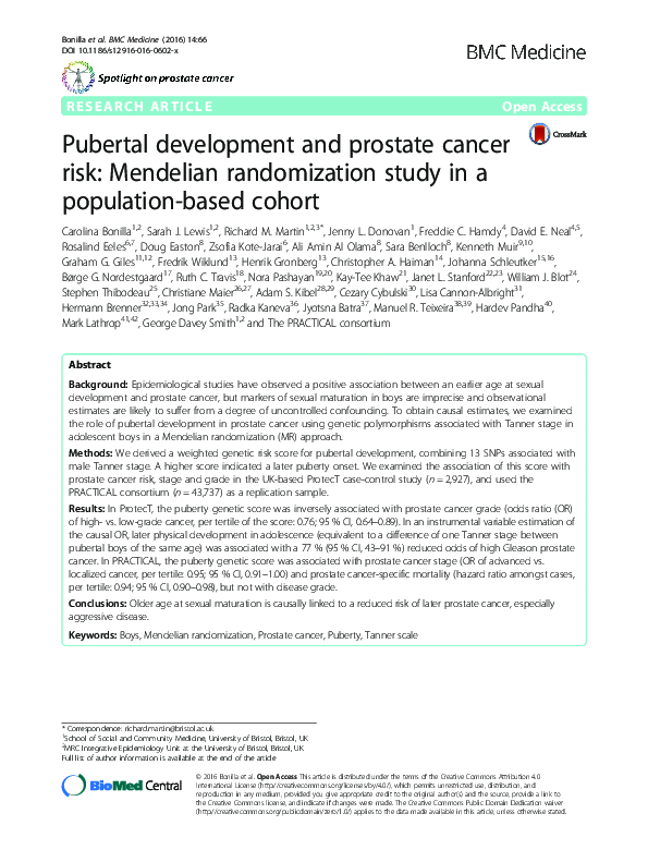 (PDF) Pubertal development and prostate cancer risk: Mendelian ...
