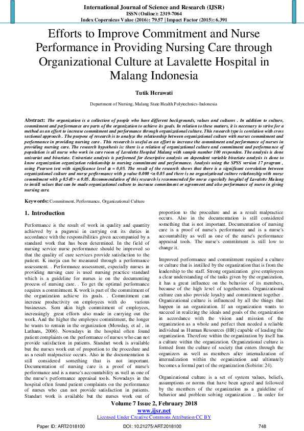 (PDF) Efforts to Improve Commitment and Nurse Performance in Providing ...