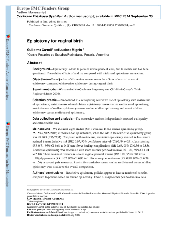 (PDF) Episiotomy for vaginal birth