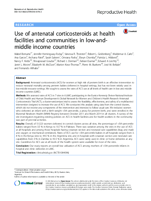 (PDF) Use of antenatal corticosteroids at health facilities and communities in low-and-middle ...