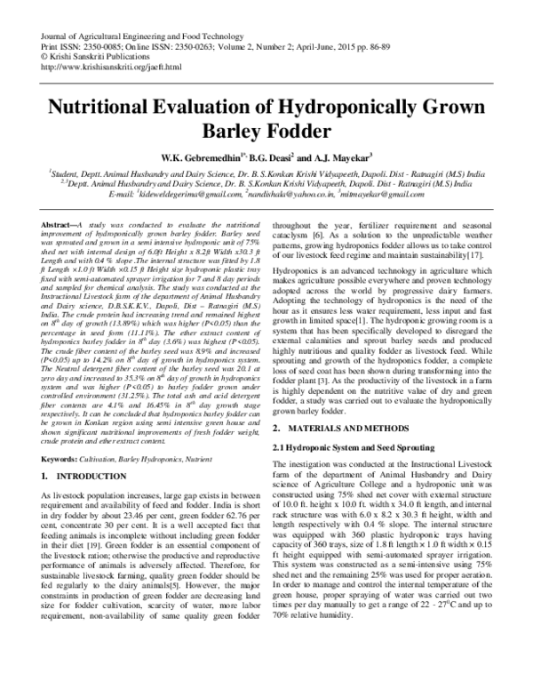 (PDF) Nutritional Evaluation of Hydroponically Grown Barley Fodder
