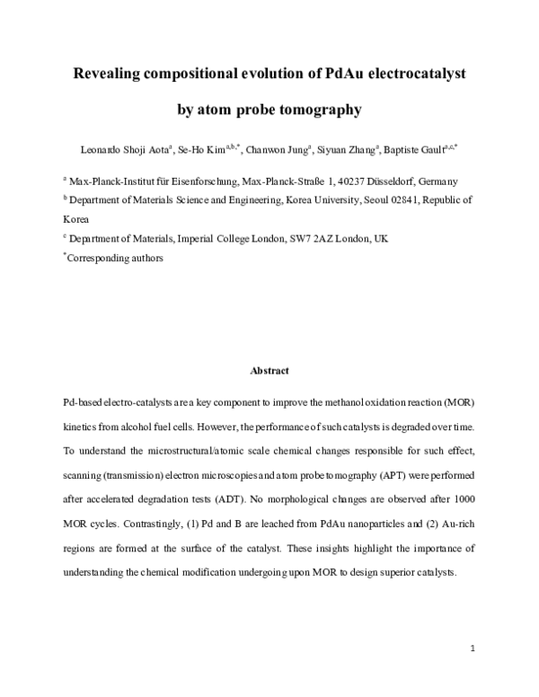 Revealing compositional evolution of PdAu electrocatalyst by atom probe ...