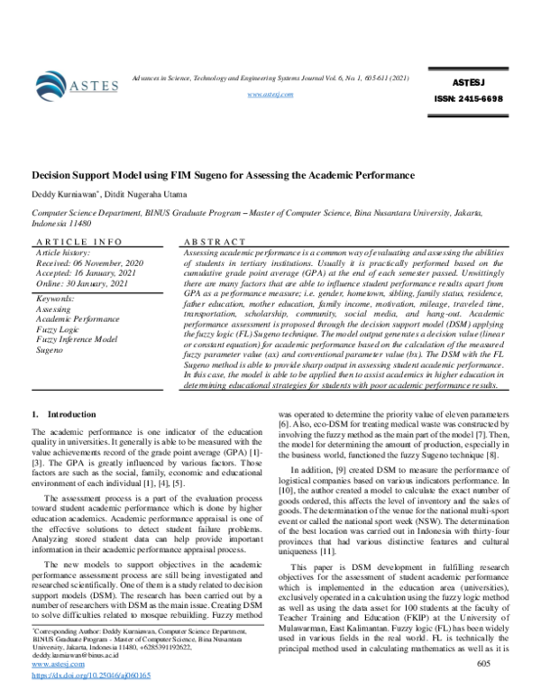 (PDF) Decision Support Model using FIM Sugeno for Assessing the ...