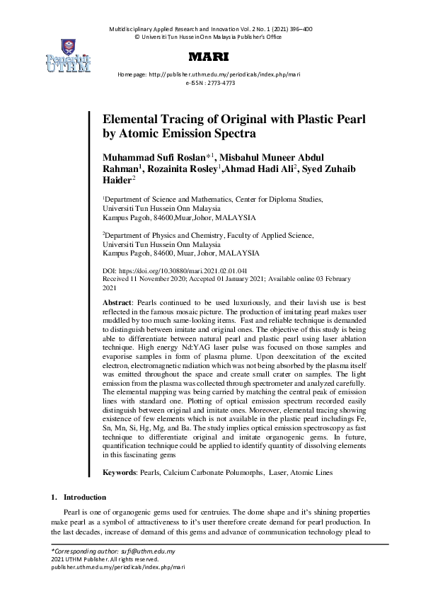 (PDF) Elemental Tracing of Original with Plastic Pearl by Atomic ...