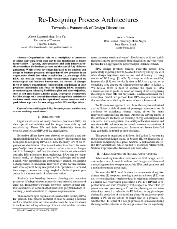 (PDF) Re-designing process architectures towards a framework of design dimensions
