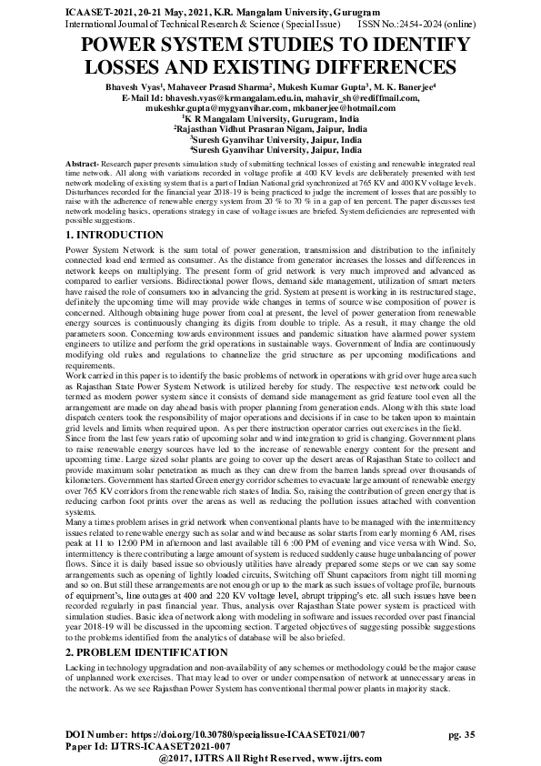 (PDF) Power System Studies to Identify Losses and Existing Differences