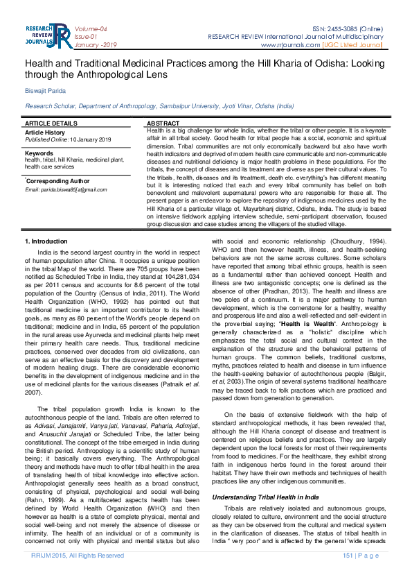 (PDF) Health and Traditional Medicinal Practices among the Hill Kharia ...