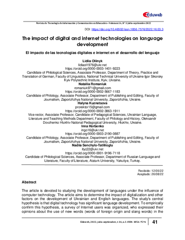 (PDF) The impact of digital and internet technologies on language ...