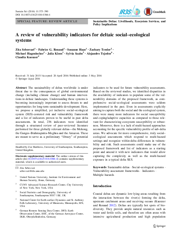 (PDF) A review of vulnerability indicators for deltaic social ...