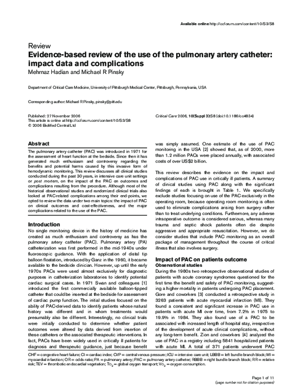 (PDF) Evidence-based review of the use of the pulmonary artery catheter: impact data and ...
