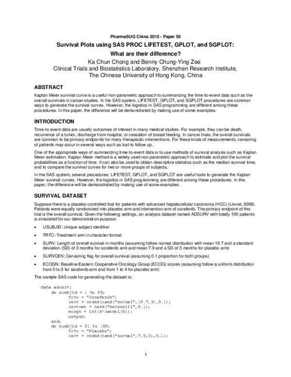Pdf Survival Plots Using Sas Proc Lifetest Gplot And Sgplot What 2057