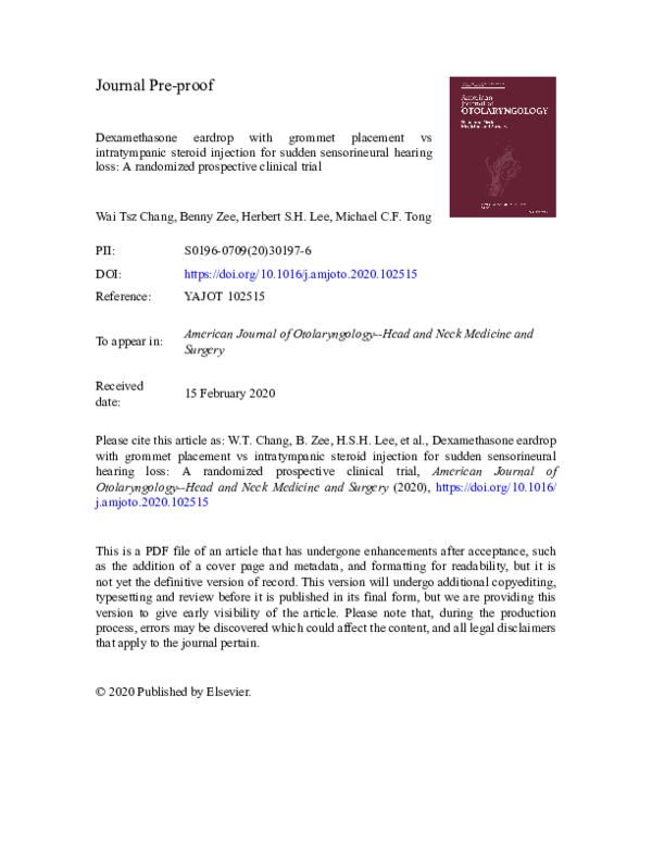 (PDF) Dexamethasone eardrop with grommet placement vs intratympanic ...