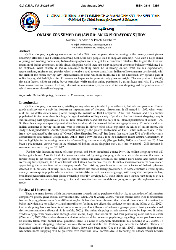 (PDF) Online Consumer Behavior: An Exploratory Study
