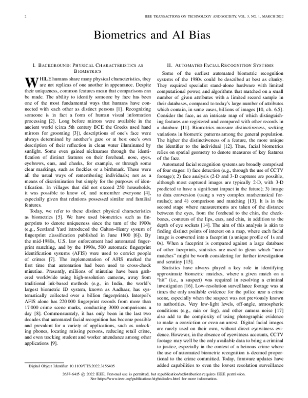 (PDF) Biometrics and AI Bias