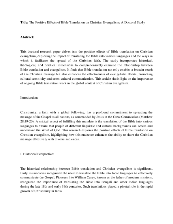 (PDF) Title: The Positive Effects of Bible Translation on Christian ...
