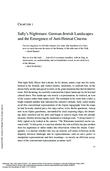 (PDF) Sally's Nightmare: German-Jewish Landscapes and the Emergence of ...