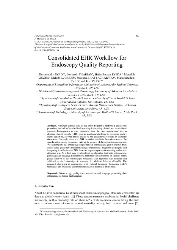 (PDF) Consolidated EHR Workflow for Endoscopy Quality Reporting