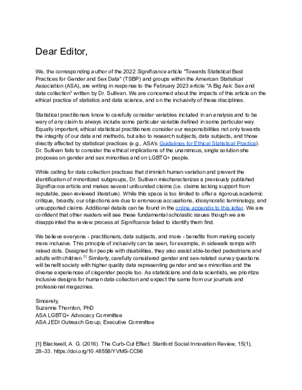 (PDF) Letter to the Editor of Significance