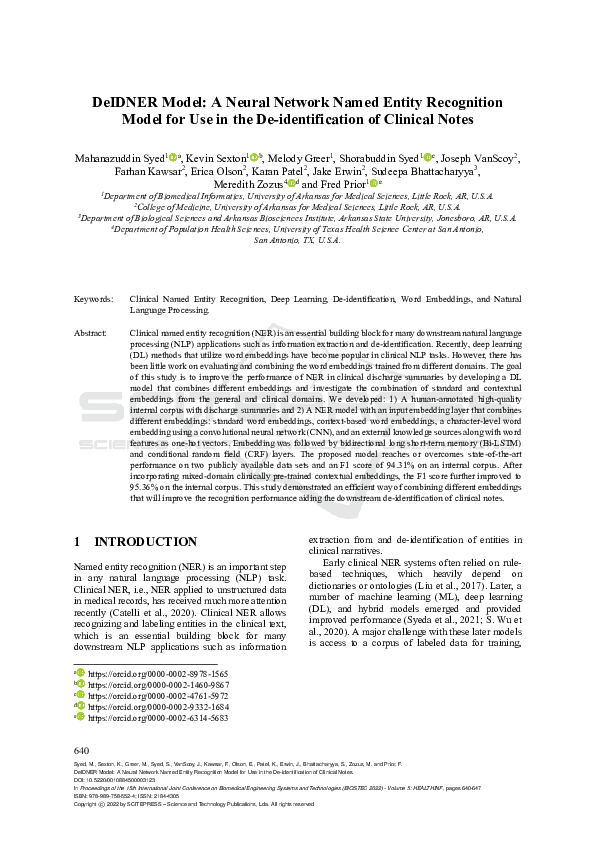Pdf Deidner Model A Neural Network Named Entity Recognition Model For Use In The De