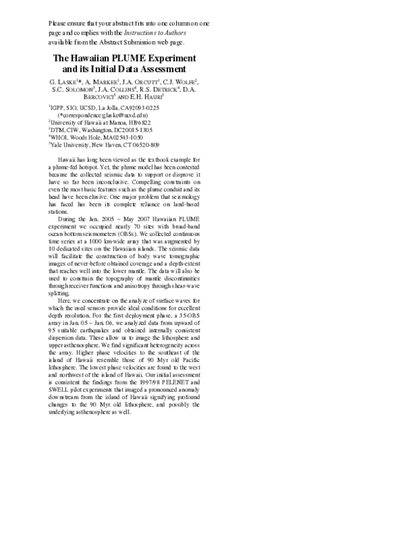 (PDF) The Hawaiian PLUME Experiment and its Initial Data Assessment | John Orcutt - Academia.edu