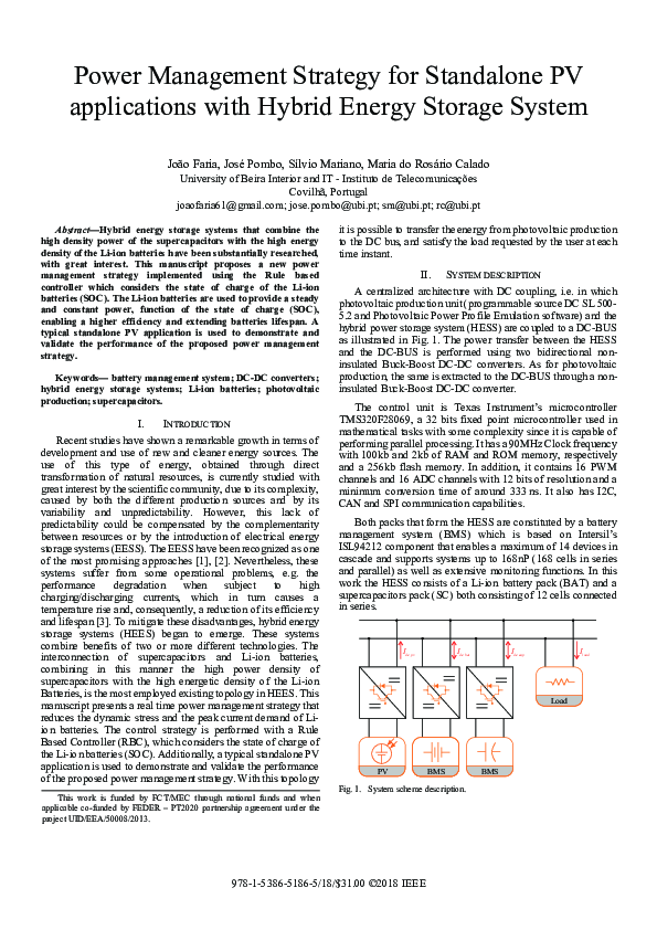 (PDF) Power Management Strategy for Standalone PV Applications with Hybrid Energy Storage System