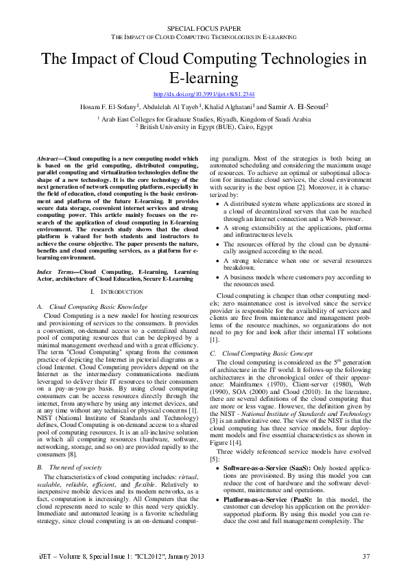 (PDF) The Impact of Cloud Computing Technologies in E-learning