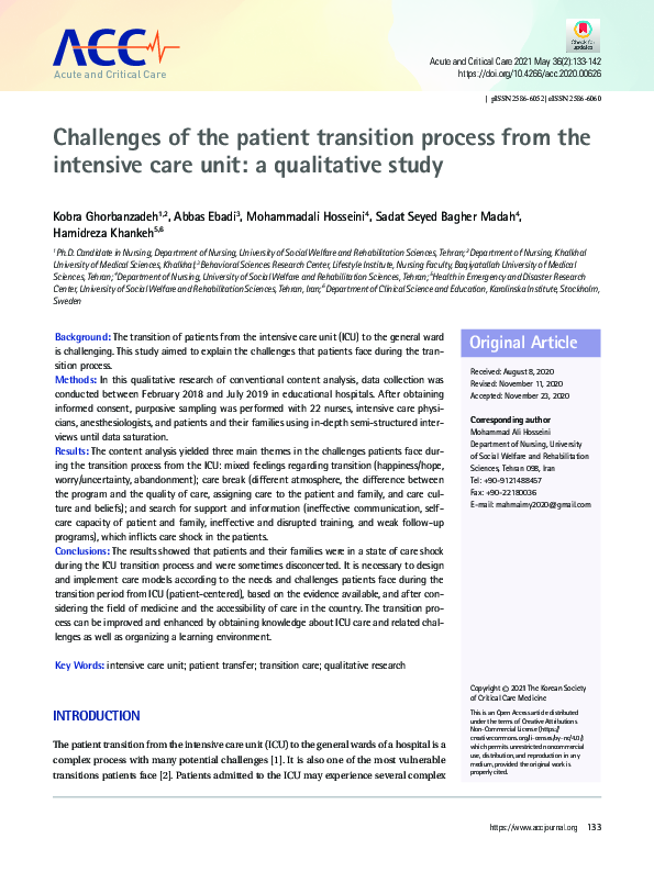 (PDF) Challenges of the patient transition process from the intensive ...