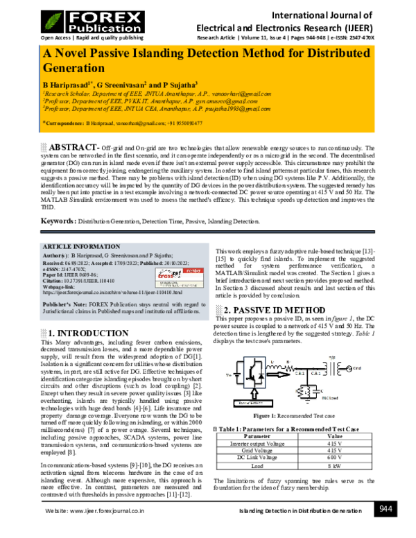 Pdf A Novel Passive Islanding Detection Method For Distributed Generation