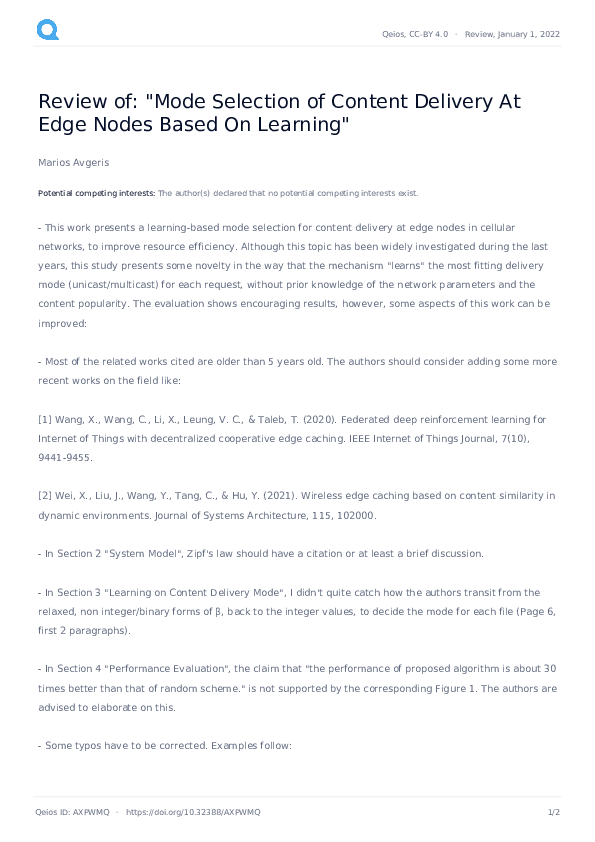 (PDF) Review of: "Mode Selection of Content Delivery At Edge Nodes ...