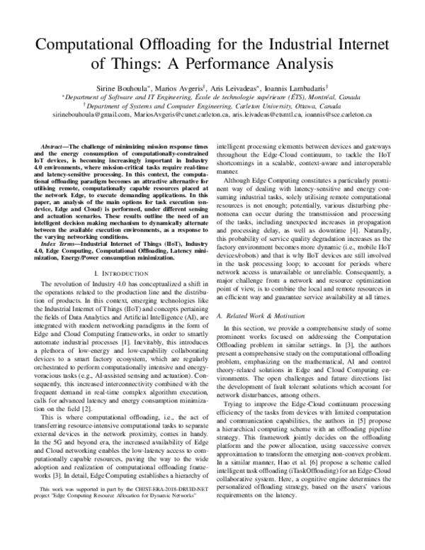 Pdf Computational Offloading For The Industrial Internet Of Things A