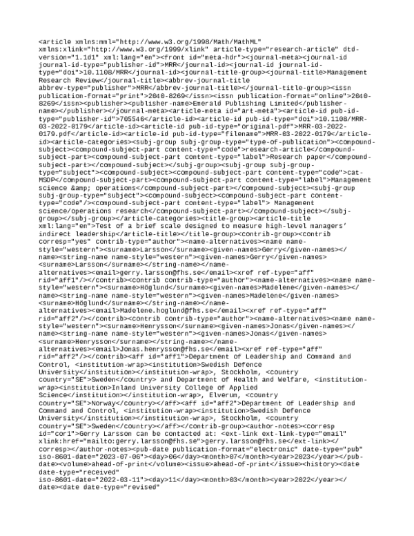 Test of a brief scale designed to measure high-level managers’ indirect ...