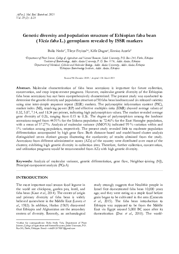 (PDF) Genetic diversity and population structure of Ethiopian faba bean (Vicia faba L ...