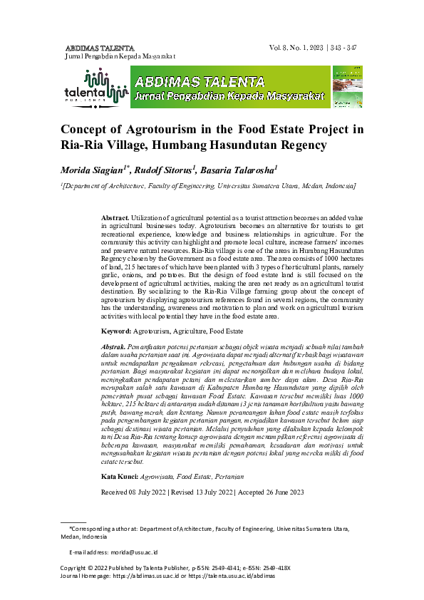 (PDF) Concept of Agrotourism in the Food Estate Project in Ria-Ria ...
