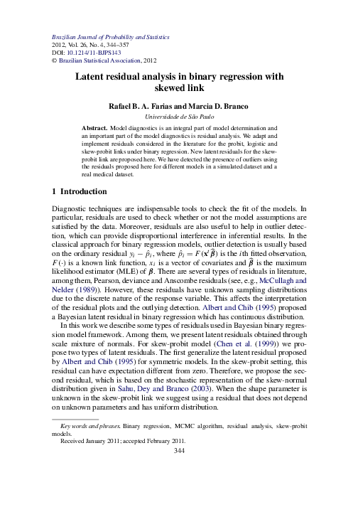 (PDF) Latent residual analysis in binary regression with skewed link